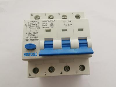 China 4P RCBO Electronic Type Overcurrent Protection Circuit Breaker 63A 30mA for sale
