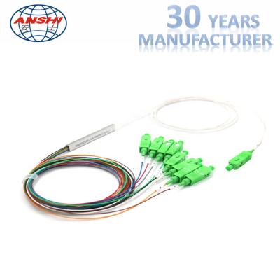 China Mini PLC 1x8 PLC Steel Tube Splitter With SC APC Connector Good Light Uniformity for sale