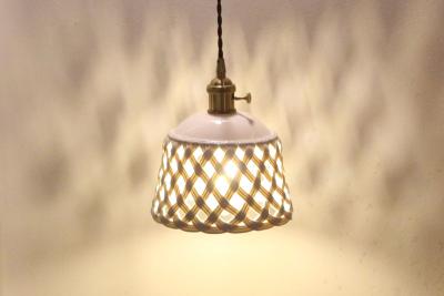 China LED Copper Hanging Lamp White Pendant Light Bedside Bar Loft Openwork ceramic Pendant Light（WH-AP-423） for sale