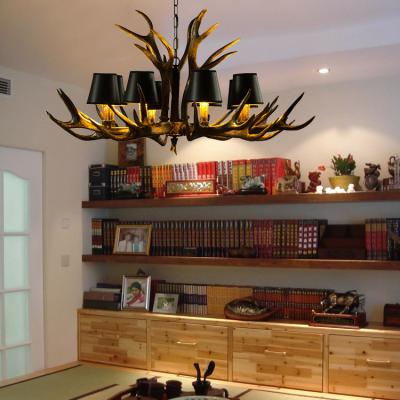 China Black antler chandelier Lighting With Lampshade For Coffee Bar Restaurant (WH-AC-05) for sale