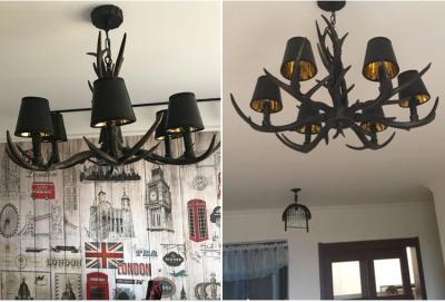 China Black antler chandelier Lighting With Lampshade For Coffee Bar Restaurant (WH-AC-05) for sale