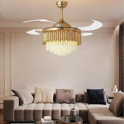 China Retractable Blade Bedroom Remote Control 42 48 Inch Luxury Crystal Ceiling Fan lamp(WH-VLL-41) for sale