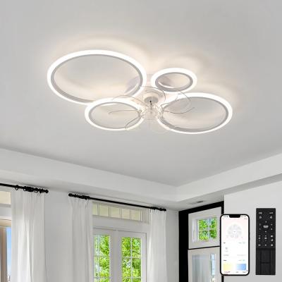 China Bedroom Kitchen Lights Black White Multi ring lamp samrt Led Low Noise Ceiling Fan Chandelier (WH-CLL-53) for sale