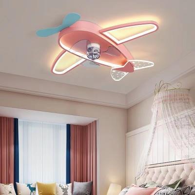 China Kids Children Room LED Ceiling Fans Dimmable Remote Control Creative Plane Ceiling Fan With LED Light (WH-CLL-64) for sale