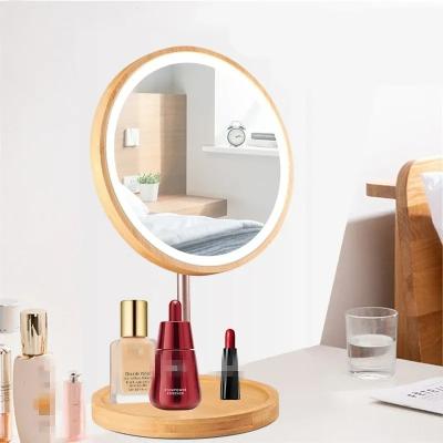 China USB Rechargeable Detachable Wood Makeup Mirror With Light (WH-MR-98) for sale