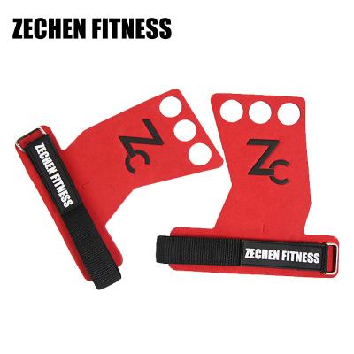China Van de Handgrepen 3hole van WOD Crossfit Leer van het Suèdemicrofiber het Rode voor Trekkrachtups Spier UPS Te koop