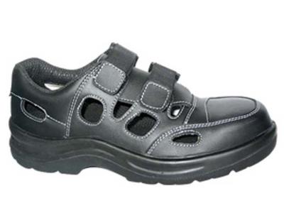 China Hollow Design Black Leather Non Slip Shoes , Velcro Breathable Steel Toe Work Shoes for sale