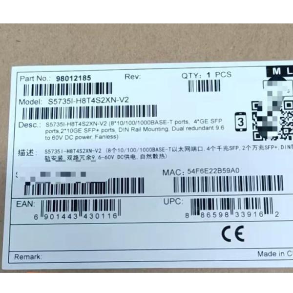 Quality S5735I-H8T4S2XN-V2 Huawei Industrial Switch 8*10/100/1000BASE-T Ports , 4*GE SFP Ports , 2*10GE SFP+ Ports Dual 9.6 To 60V DC Supply for sale