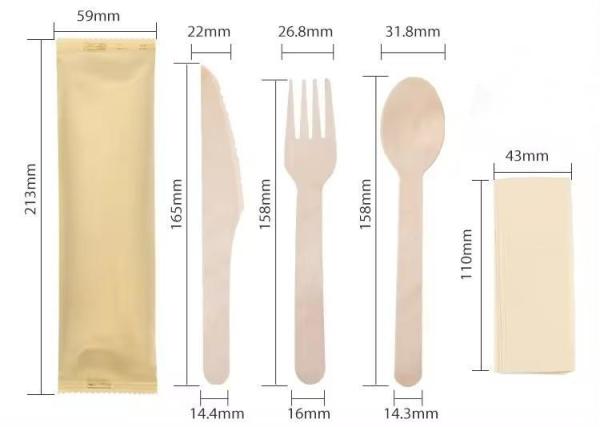 Quality Restaurant Biodegradable Cutlery Set Disposable Wooden Spoons Knives and Forks for sale