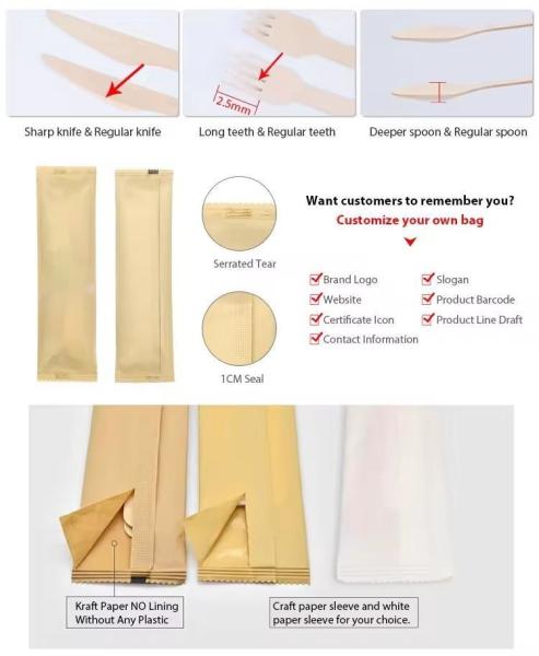 Quality Restaurant Biodegradable Cutlery Set Disposable Wooden Spoons Knives and Forks for sale