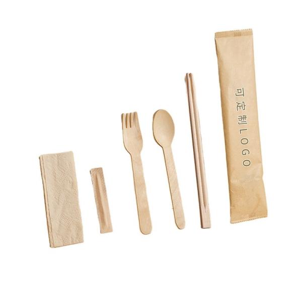 Quality Restaurant Biodegradable Cutlery Set Disposable Wooden Spoons Knives and Forks for sale