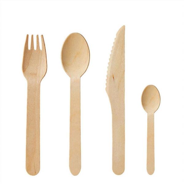 Quality Custom Logo Fast Food Tableware Natural Color Wooden Cutlery Set for Restaurants for sale