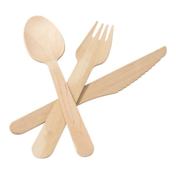 Quality Custom Logo Fast Food Tableware Natural Color Wooden Cutlery Set for Restaurants for sale