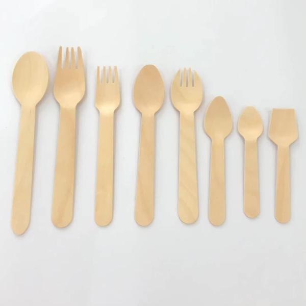 Quality Custom Logo Fast Food Tableware Natural Color Wooden Cutlery Set for Restaurants for sale