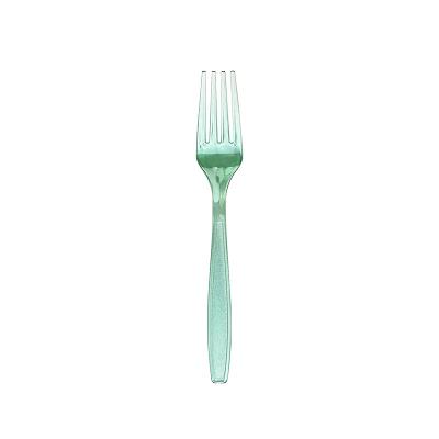 Quality 100pcs/box Heavy Duty Disposable Forks Clear Green Plastic Silverware for for sale