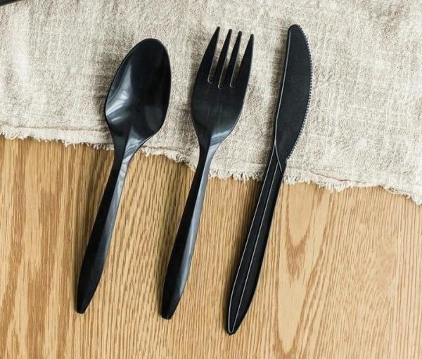 Quality Plastic Sleeve Cutlery Set Customized Logo Buffets PS Disposable Spoon Fork and for sale