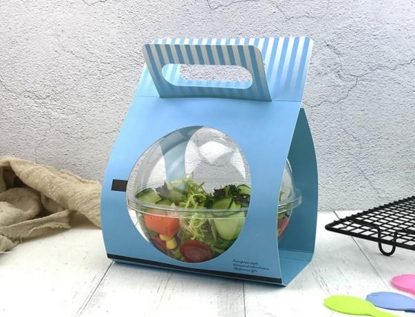 Quality Stocked Disposable Clear Round Bowls for Salad Poke Bowls with Lid Card Carrier for sale