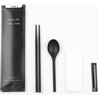 China Household Black Flatware Cutlery Set with Disposable Spoon and Plastic Flatware for sale