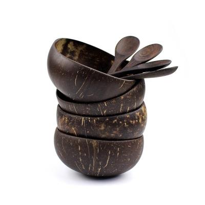 China Customized Coconut Bowl with Flower Pattern Shell and Wooden Spoon Set Customized Box for sale