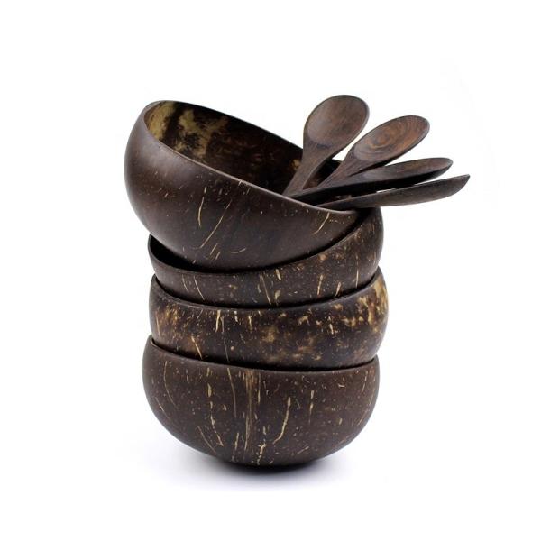 Quality Customized Coconut Bowl with Flower Pattern Shell and Wooden Spoon Set for sale
