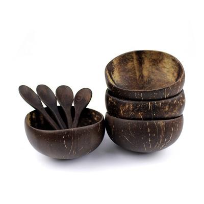 China Customized Coconut Bowl with Flower Pattern Shell and Wooden Spoon Set Customized Box for sale