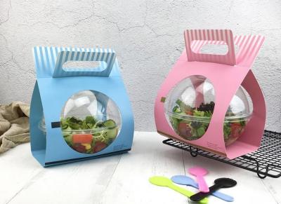 China Custom Printing Paper Carry Salad Bowl with Lid Transparent Box Color Plastic for sale