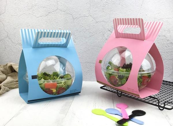 Quality Custom Printing Paper Carry Salad Bowl with Lid Transparent Box Color Plastic for sale