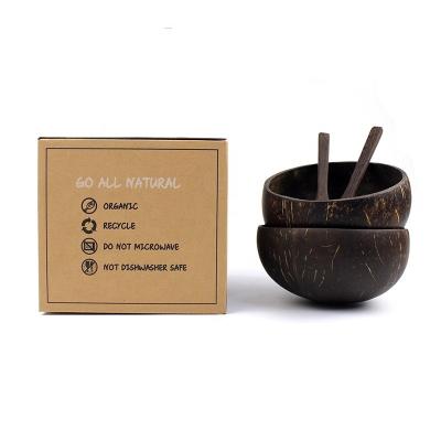 China Customized Coconut Bowl with Flower Pattern Shell and Wooden Spoon Set Customized Box for sale