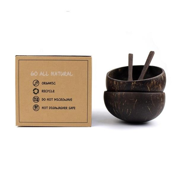 Quality Customized Coconut Bowl with Flower Pattern Shell and Wooden Spoon Set for sale