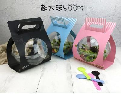 China Custom Printing Paper Carry Salad Bowl with Lid Transparent Box Color Plastic for sale