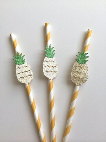 Quality Custom Sticker Flamingo and Pineapple Pattern Paper Straws for Party Bar for sale