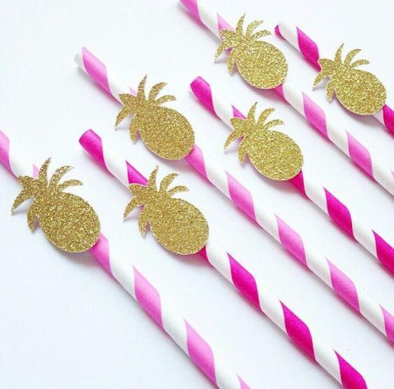 Quality Custom Sticker Flamingo and Pineapple Pattern Paper Straws for Party Bar for sale