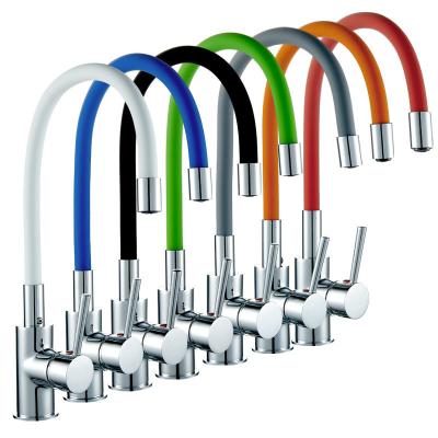 China Flexible Colorful Hose Single Handle Kitchen Faucet Mixer Chrome 360 Swivel for sale