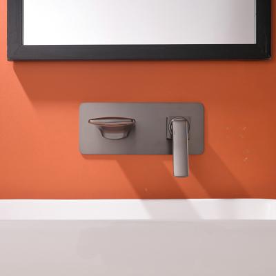 Cina Singolo rubinetto di miscelatore fissato al muro moderno d'ottone del bacino della maniglia in grigio in vendita