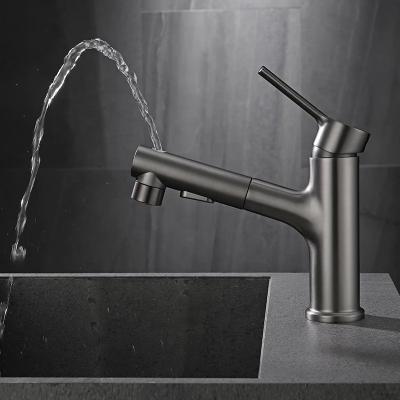 China Het messing trekt van het het Gaten Enige Handvat van 360°Swivel Enige het Bassinmixer in Grey Matte Black Gold terug Te koop