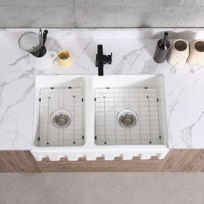 Cina lavandino stile country della doppia delle ciotole di 33In della fattoria di cucina ceramica vetrificata del lavandino in vendita