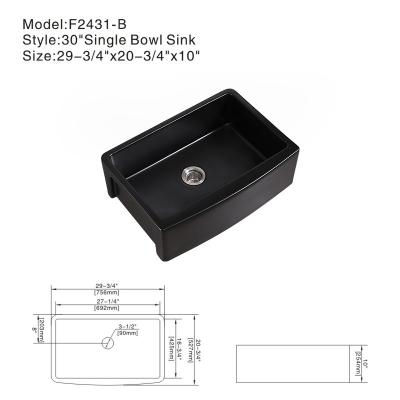 Cina Lavandino di cucina della ciotola di Front Kitchen Sink Ceramic 30In del grembiule della fattoria singolo Matte Black in vendita