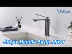 Matte Black Single Handle Basin Mixer Brass Modern Cold / Hot Water For Hotel