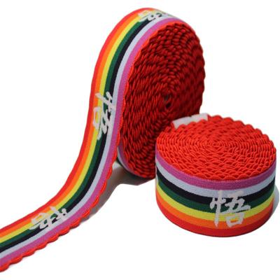 China 34mm Colored Jacquard Elastic Webbing Tooth Edge Nylon Elastic Tape for sale