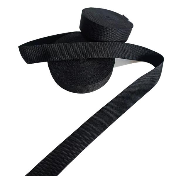 Quality Polyester Plain Webbing Strap 1 Inch Black Soft Thin Tape for sale