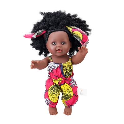 China Hand Rooted Mohair Zwarte Pop Realistische 12 inch Zwarte Baby Poppen Voor Kinderen Geschenk Te koop