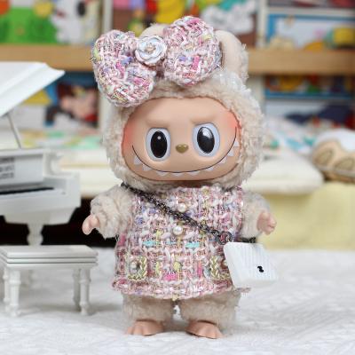 China Luxury 17cm Pull Cloth Doll for Boys Famous Heart Macaron Labubu with Vinyl Face Only Clothes in a Mystery Box for sale