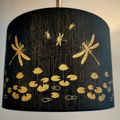 Cina Blue drum shade with lotus flower laser cut in vendita