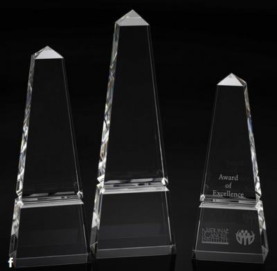 China washington grooved crystal tower/blank tower obelisk crystal award/3d laser crystal awards for sale
