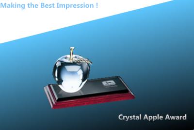 China crystal apple trophy/crystal awards/blank base with crystal apple/3D apple paperweight for sale