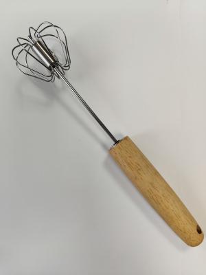 China Solid wood handle  Handheld semi-automatic egg beater baking tool - stainless steel egg mixer for cream whipping - household use for sale