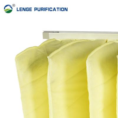 China 6 Bag Medium Filter Air Filter F8 Aluminum Frame With Yellow PET Complex Fibre for sale