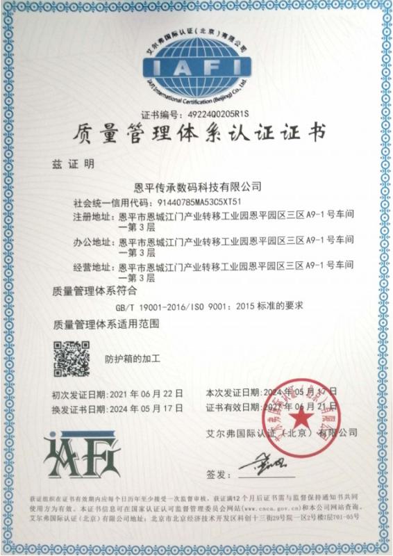 Quality Management Certification - Shenghon Digital Co., Ltd.