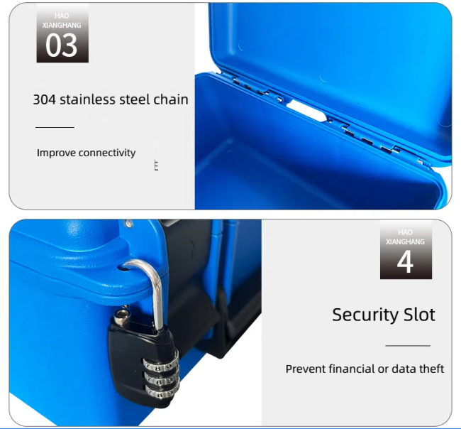Security slot detail on the waterproof hard plastic tool storage case