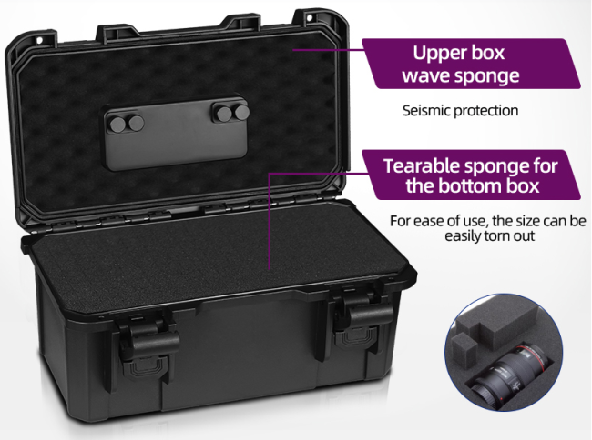 Interior view of tool case showing customizable foam compartments